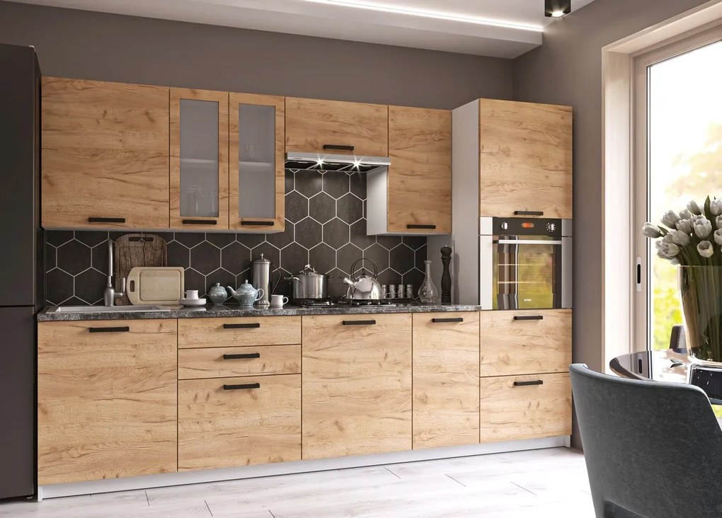 VerDesign DOROTA 280 kuchyňská linka, bílá/dub kraft zlatý