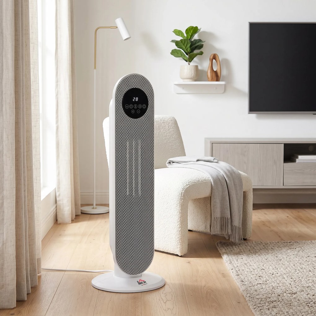 HOMCOM Topný ventilátor 2000W, PTC keramické elektrické topení s dálkovým ovládáním, oscilace, 12h časovač