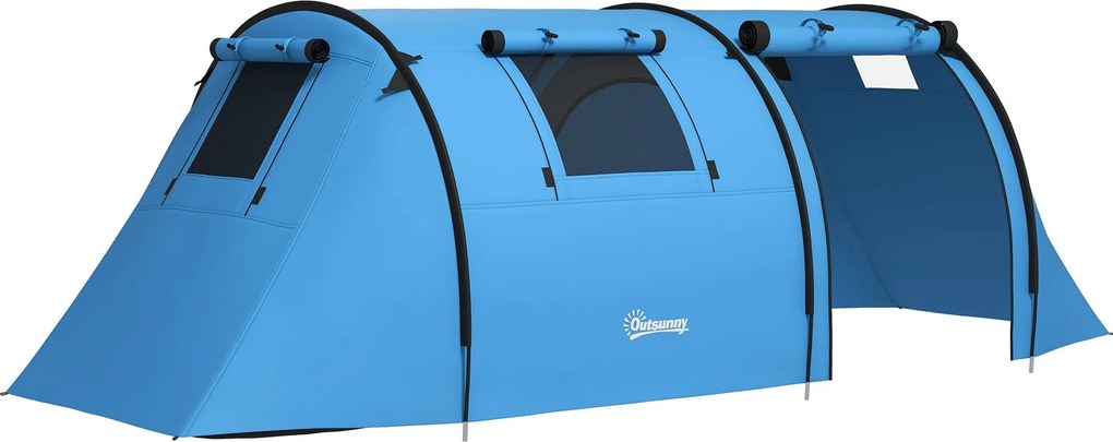 Outsunny rodinný stan pro 3 osoby — skládací lehký stan s dveřmi, okny a háčkem, přepravní vak, voděodolnost 3000 mm vodního sloupce, 470 x 220 x 150