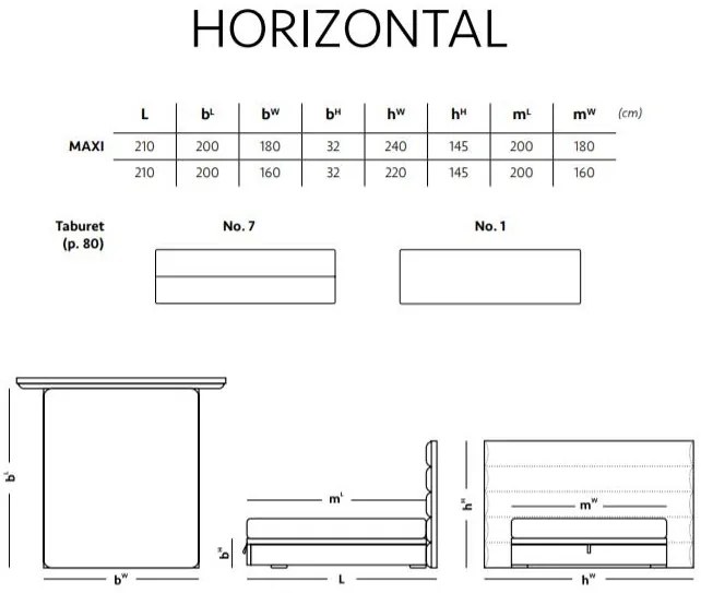 Materasso Manželská postel čalouněná HORIZONTAL - bočnice ROZMĚR: 200 x 200 cm - ATYP