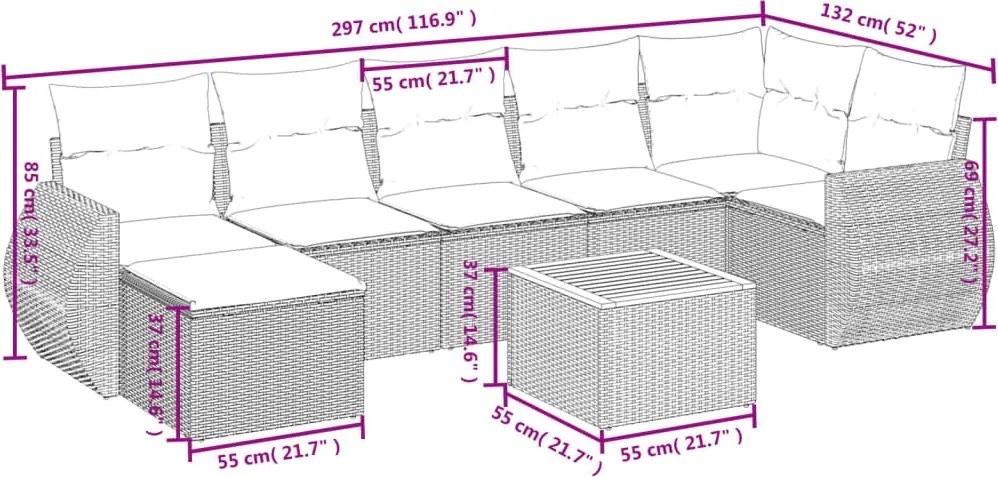 8dílná zahradní sedací souprava s poduškami černá polyratan 3257442