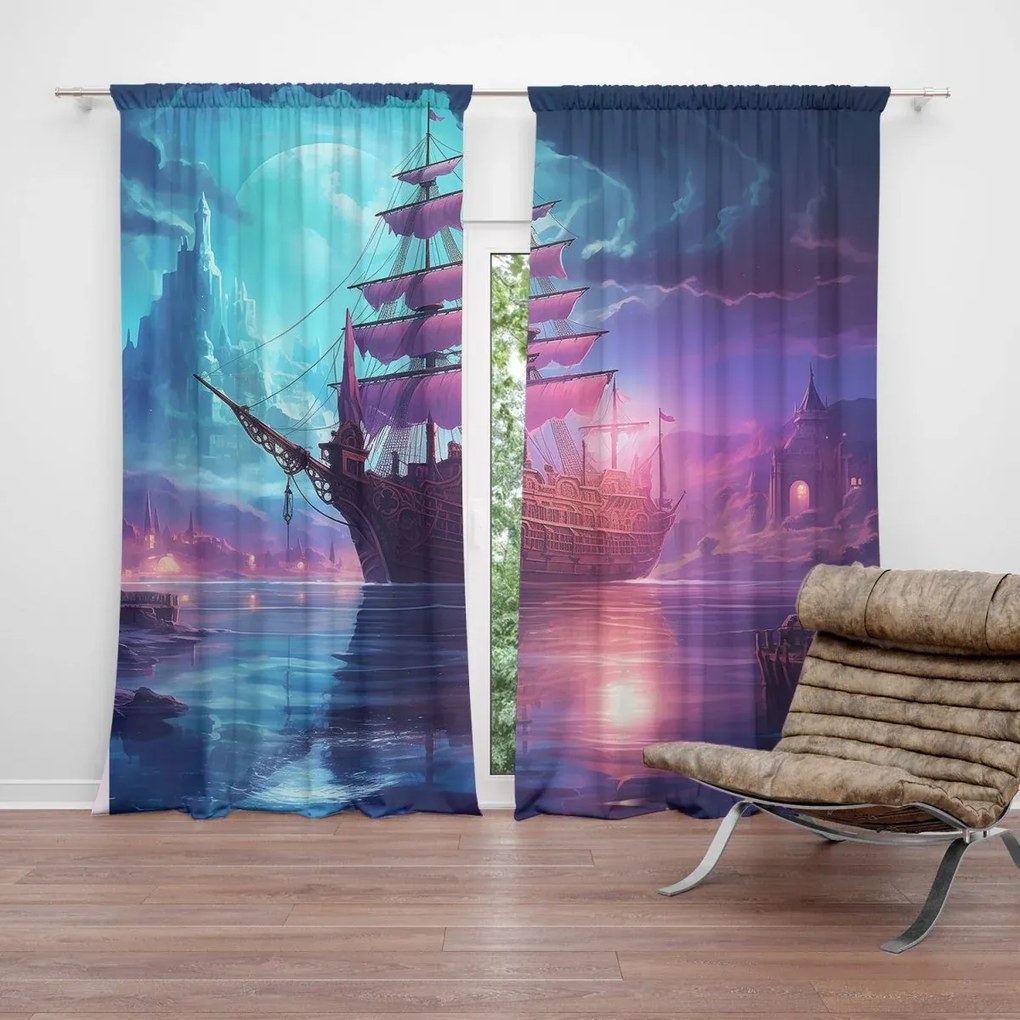 Sablio Závěs Magická plachetnice pod měsícem: 2ks 140x250cm