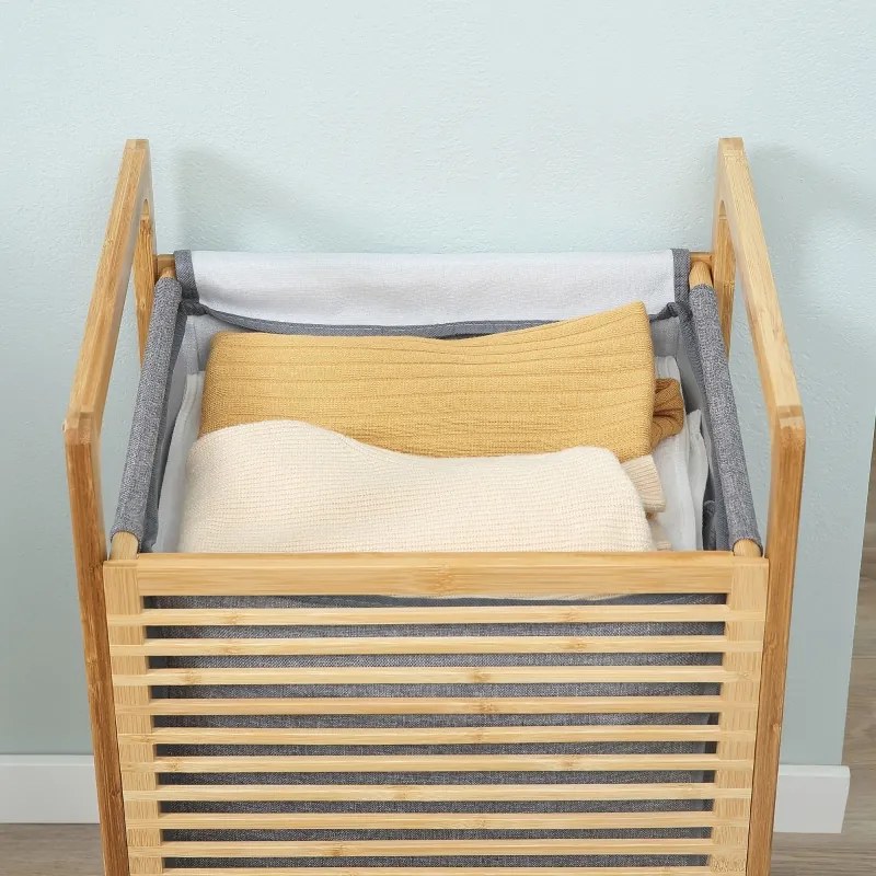 HOMCOM Koš na prádlo s omyvatelnou taškou, bambus / polyester, 40 x 35 x 60,5 cm 850-151