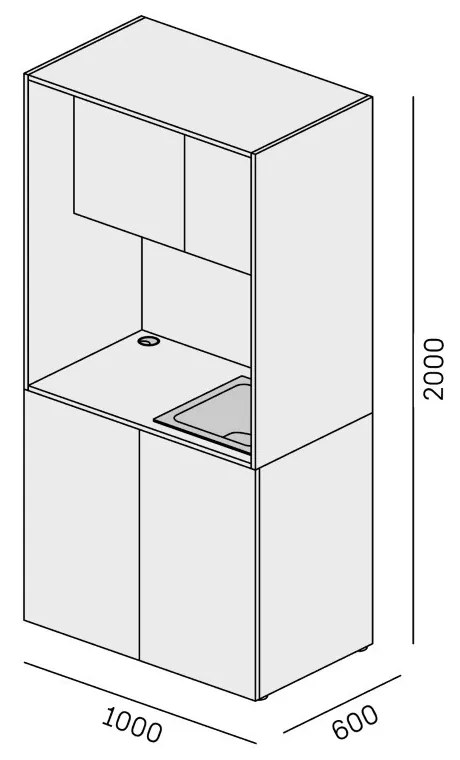 PLAN Kuchyňka NIKA se dřezem a baterií 1000 x 600 x 2000 mm, dub přírodní, pravé