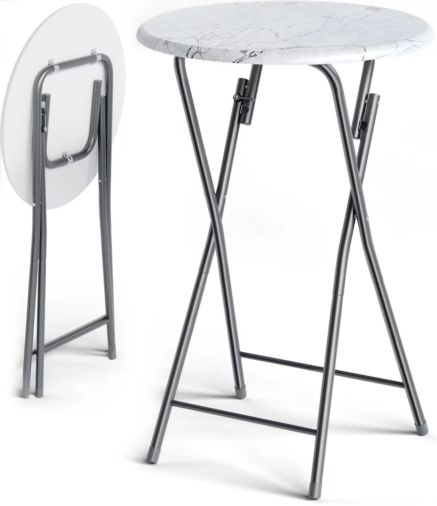 Deuba Skládací barový stůl Ø60 cm - bílý/ mramorový vzhled