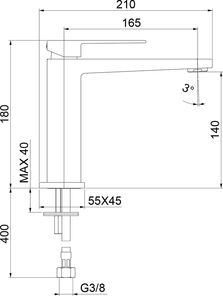 Sapho Latus umyvadlová baterie stojánková bez výpusti výška 180 mm černá mat 1102-74B