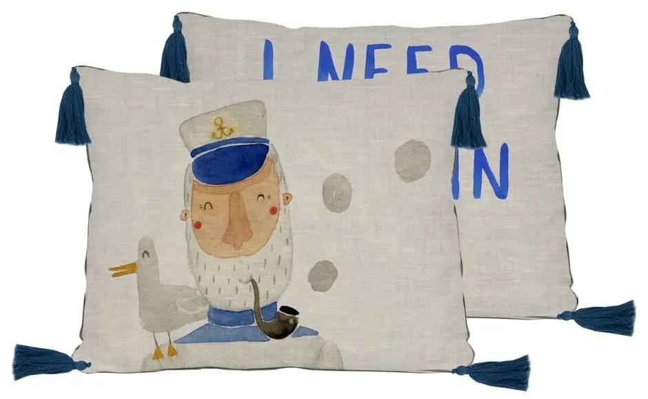 Béžový polštář s příměsí lnu Little Nice Things Captain, 50 x 35 cm