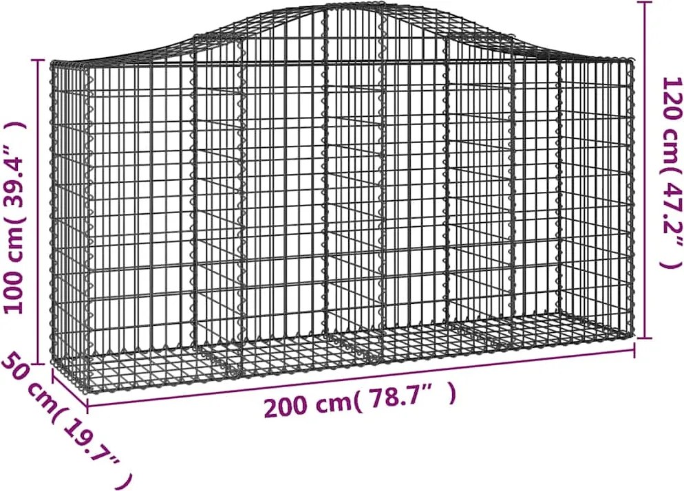 Klenuté gabionové koše 8 ks 200x50x100/120cm pozinkované železo 3145646