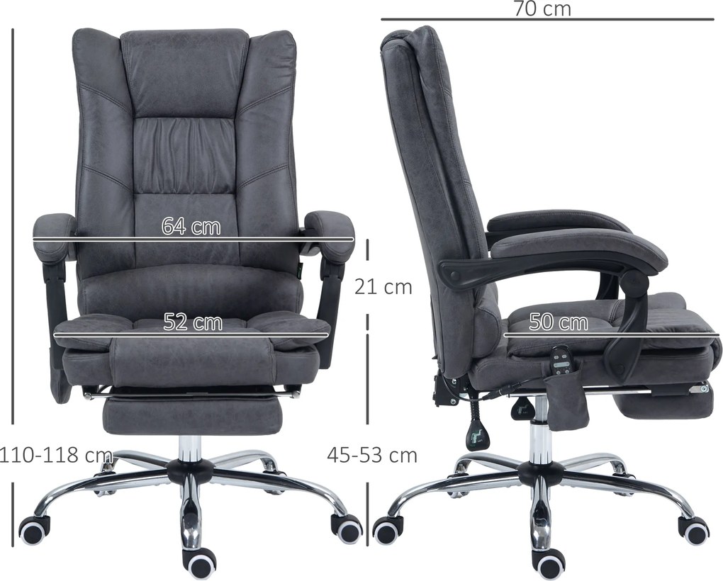 Masážní kancelářská židle Vinsetto s funkcí vyhřívání, náklon 135°, výškově nastavitelná, do 120 kg, ergonomická, černá | Aosom.de