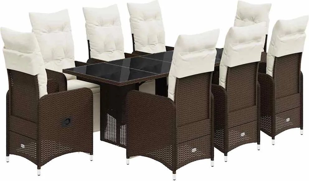 9dílný zahradní bistro set s poduškami hnědý polyratan 3277194