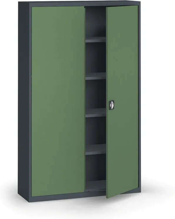 Kovona Plechová policová skříň, 1950 x 1200 x 400 mm, 4 police, antracit/zelená