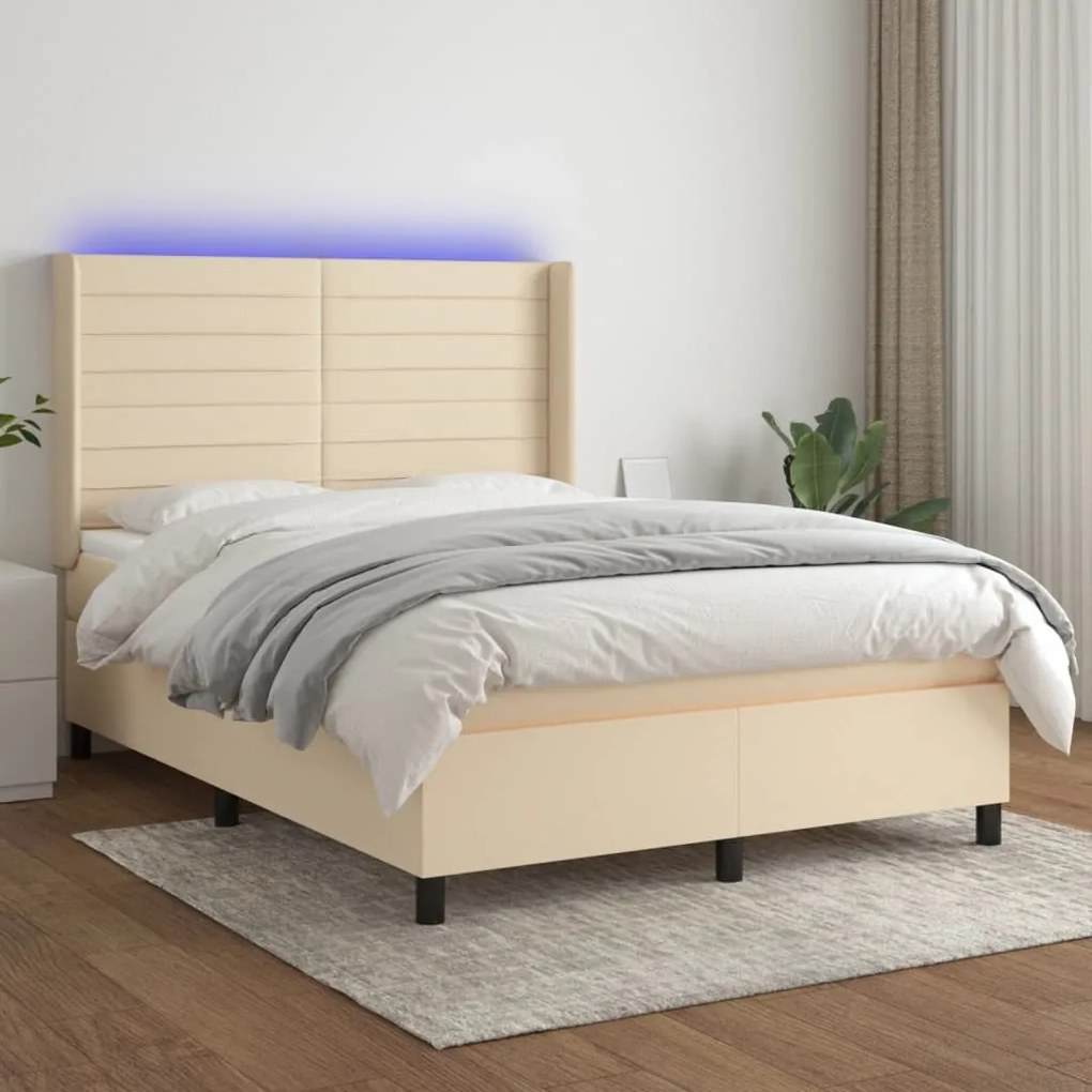 Box spring postel s matrací a LED krémová 140x190 cm textil 3138394