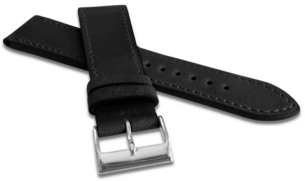 LAVVU Černý prošitý řemínek SLIM z luxusní kůže Top Grain - 20 LSZUB20