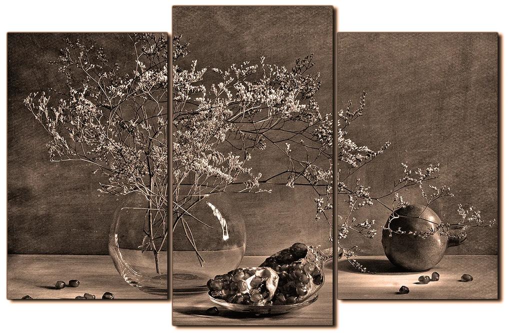Obraz na plátně - Zátiší - větev a granátové jablko 1274FC (120x80 cm)