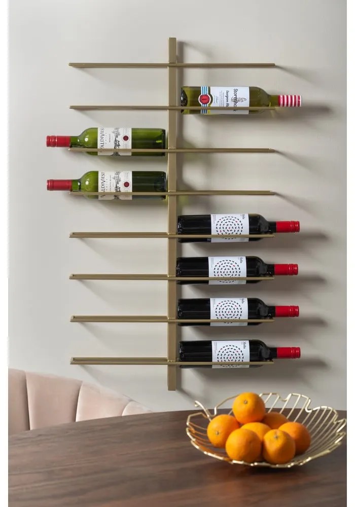 Nástěnný kovový regál na víno ve zlaté barvě počet lahví 16 Dual – PT LIVING