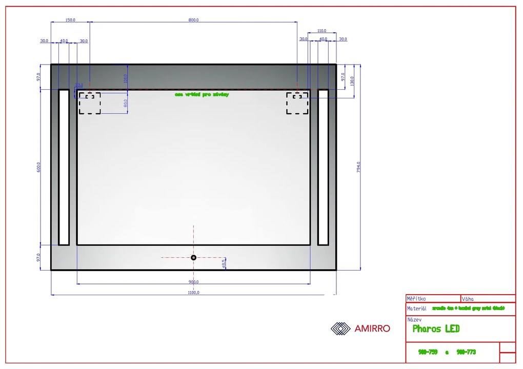 Amirro Zrcadlo na zeď chodbu do pokoje ložnice koupelny předsíně PHAROS GREY LED 110 x 80 cm s osvětlením na lacobel podkladu dotykovým senzorem 900-759