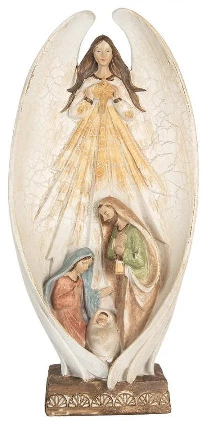 Béžová antik dekorace anděl se svatou rodinou Angel - 19*10*40 cm