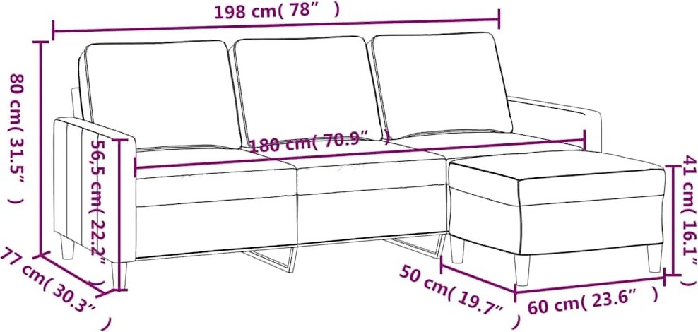 3místná pohovka s podnožkou hnědá 180 cm samet 3201062