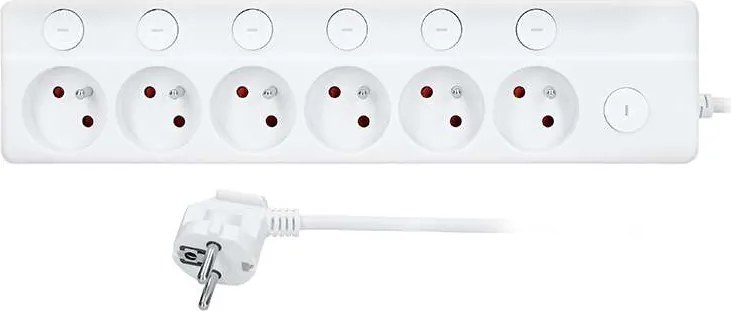 Prodlužovací kabel 6Z - 2m, vypínač, 3x1,0, bílá