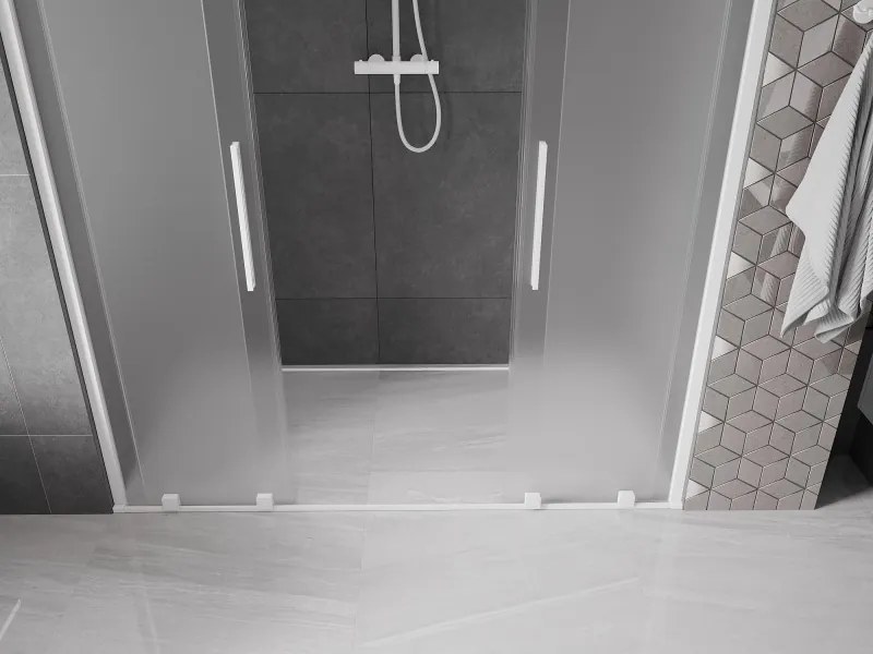 Mexen Velar Duo, posuvné sprchové dveře do otvoru 200 cm, 8mm sklo námraza, bílá matná, 871-200-000-32-20