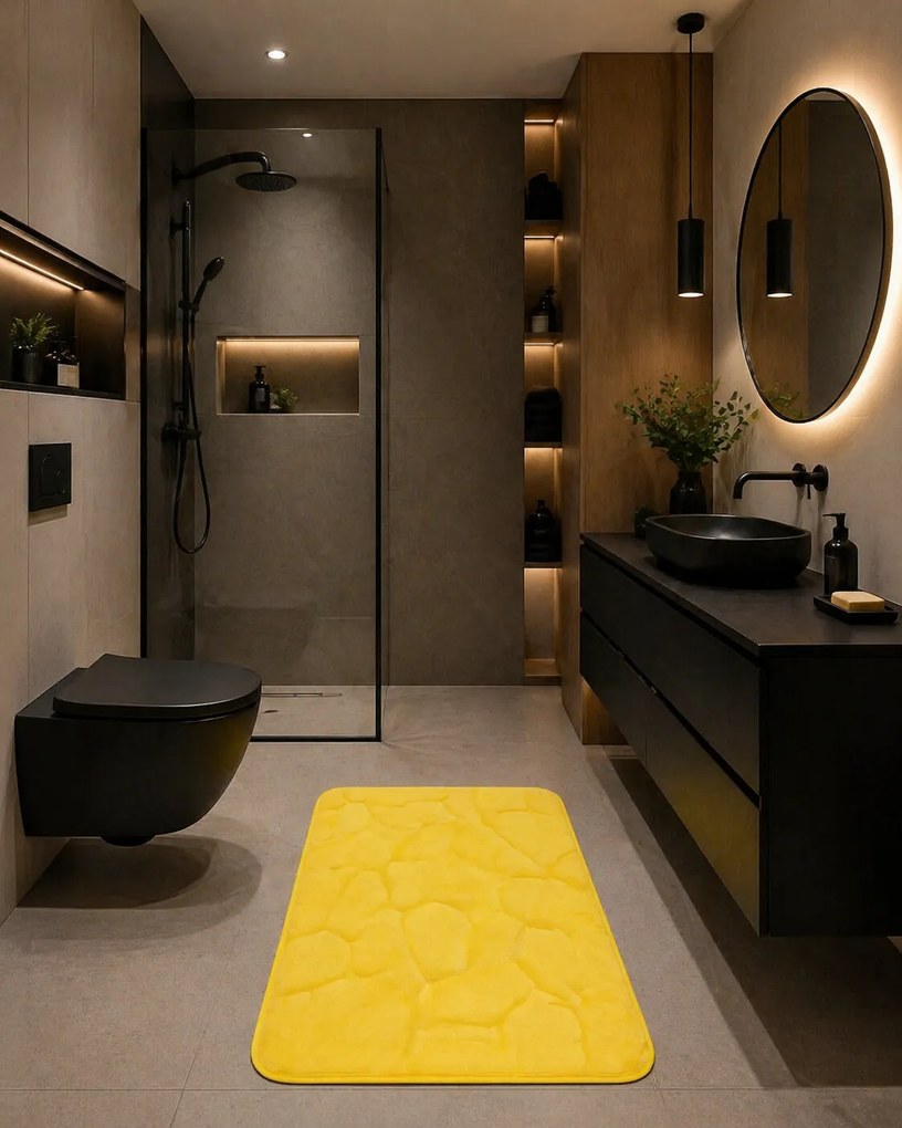 BO-MA, Protiskluzová koupelnová předložka 3D 0133 yellow, 40x50, žlutá, koupelna