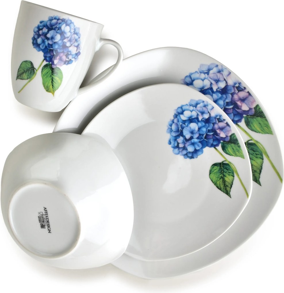 Porcelánová jídelní sada s hrníčkem LEA Purple 16 ks bílá/modrá
