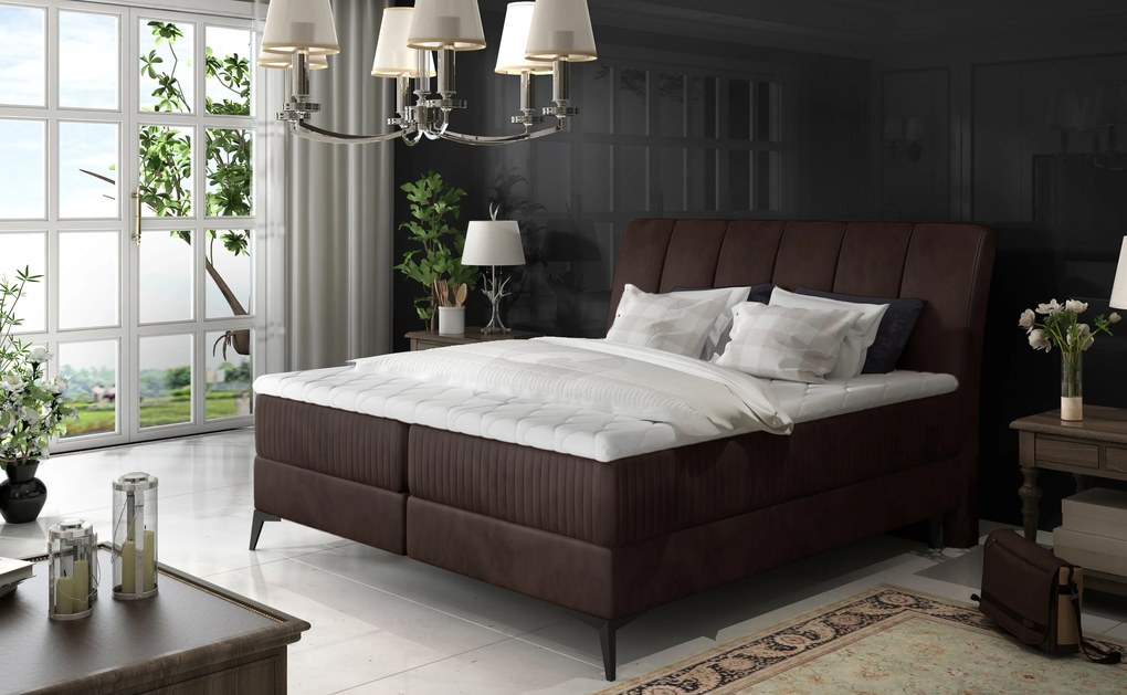 Elegantní box spring postel Ariana 180x200, hnědá