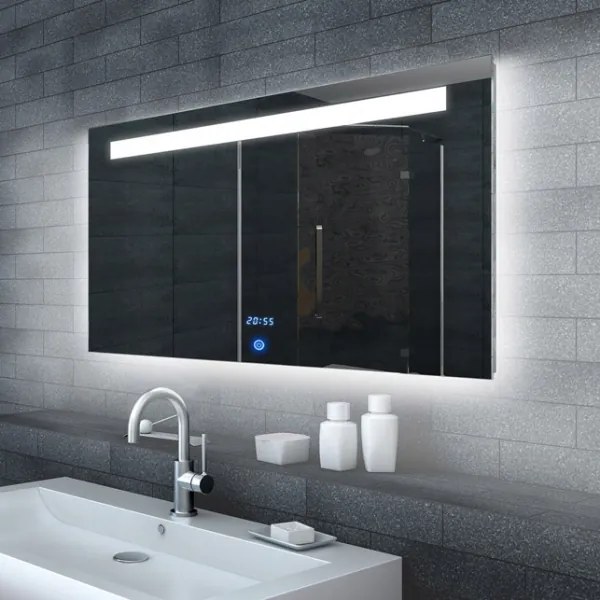 Eurosanit MALENA 60 až 160 cm – zrcadlo do koupelny s LED osvětlením a hodinami Rozměr: 60x65cm