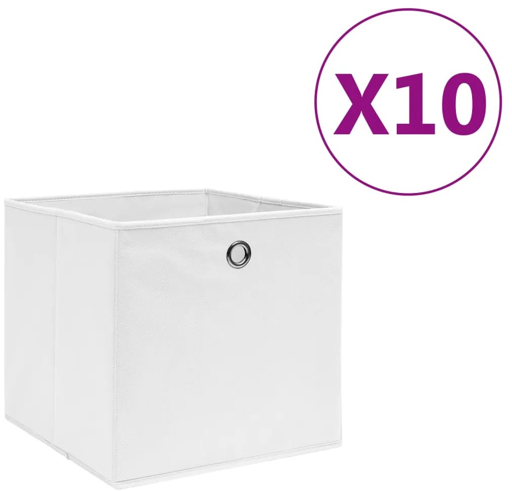Úložné boxy 10 ks netkaná textilie 28 x 28 x 28 cm bílé 325209