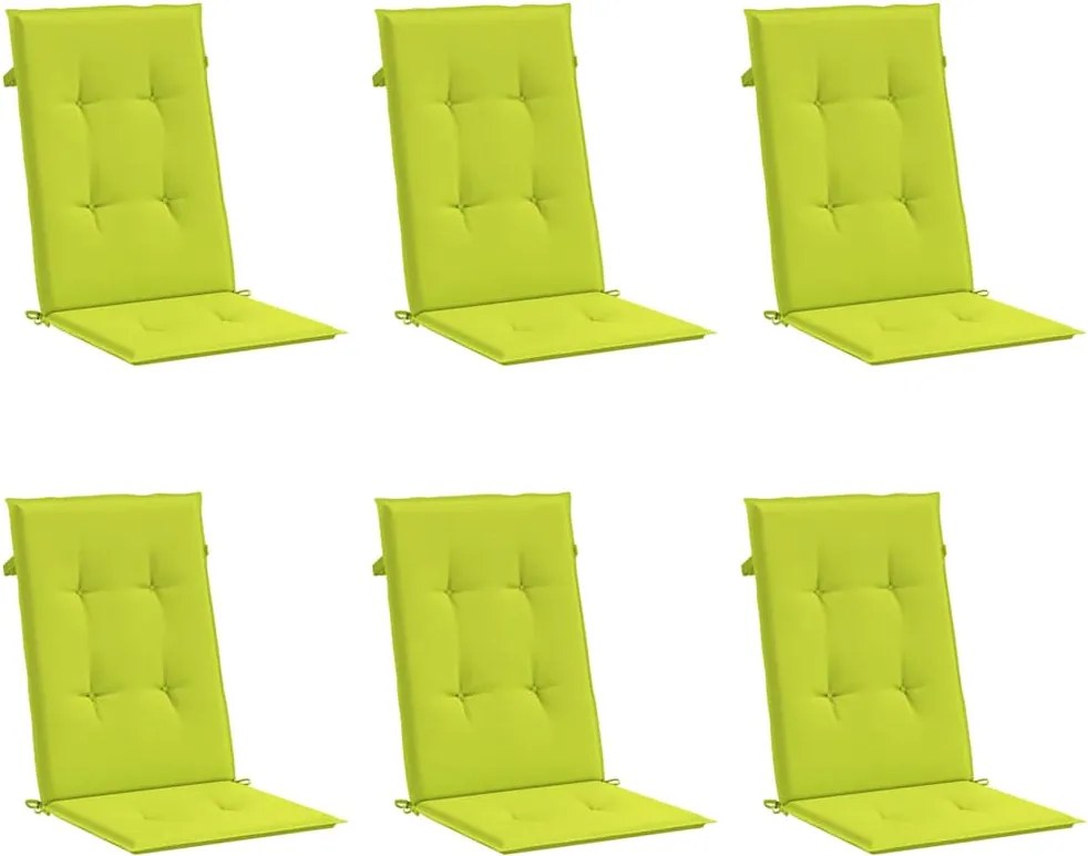 Podušky na židli vysoké opěradlo 6 ks jasně zelené 120x50x3 cm 314121