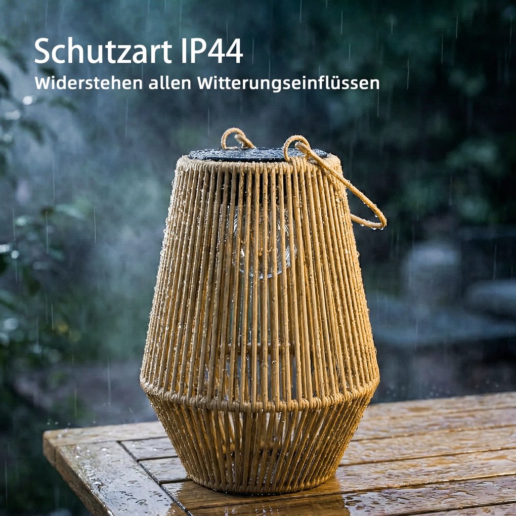 Outsunny Solární stojací lampa sada 2 ratanových závěsných solárních lamp se světelným senzorem IP44 vodotěsná solární lampa pro zahradu balkon hnědá