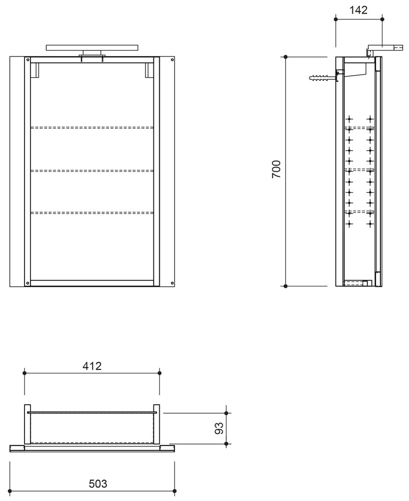 Sapho Sapho, GRETA galerka s LED osvětlením, 50x70x14cm, černá mat, GR055-0035