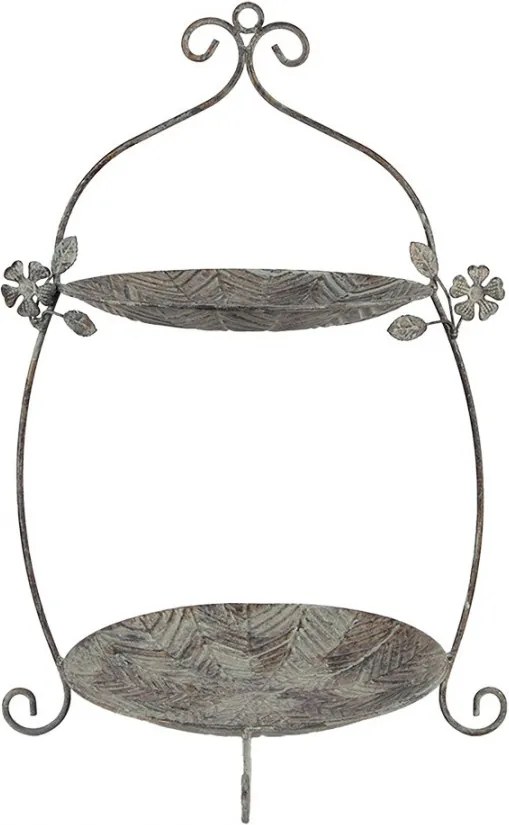 Zeleno-hnědý kovový dvoupatrový etažér - 34*32*50 cm