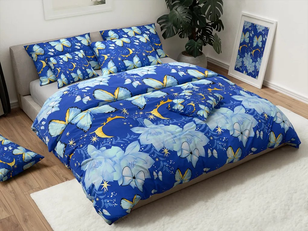 Bavlněné povlečení BLUE BUTTERFLY tmavě modré Rozměr povlečení: 70 x 90 cm | 140 x 200 cm