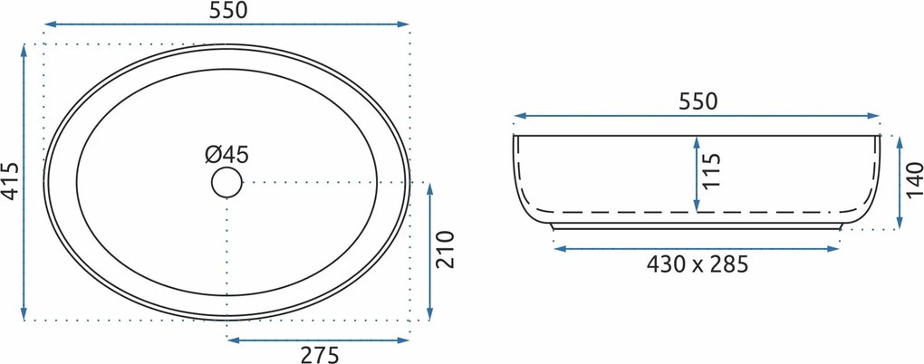 Rea Queen umyvadlo na desku 55 x 42 cm, bílá, REA-U1223