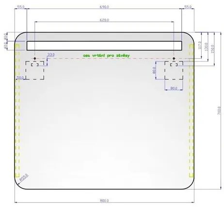 EBS Ariane Zrcadlo 80 x 70 cm s LED osvětlením s vypínačem S_ARIANE8070