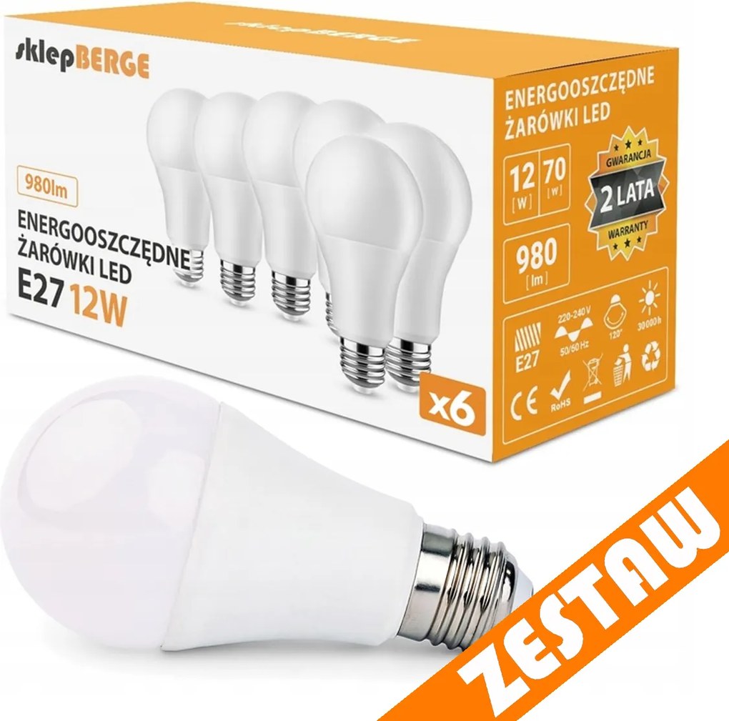 SADA 6x LED žárovka E27 A60 12W 960lm - neutrální bílá