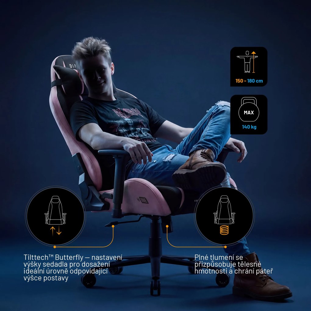 Látková herní židle černý-růžový Normal Size: Diablo X-One 2.0 Akira Pink