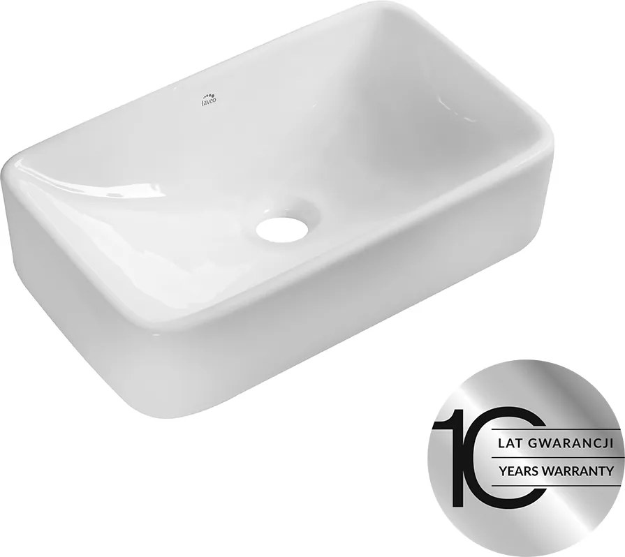 Laveo Kvadrato, umyvadlo na desku 485x295x125 mm, bílá lesklá, LAV-VUK_6249