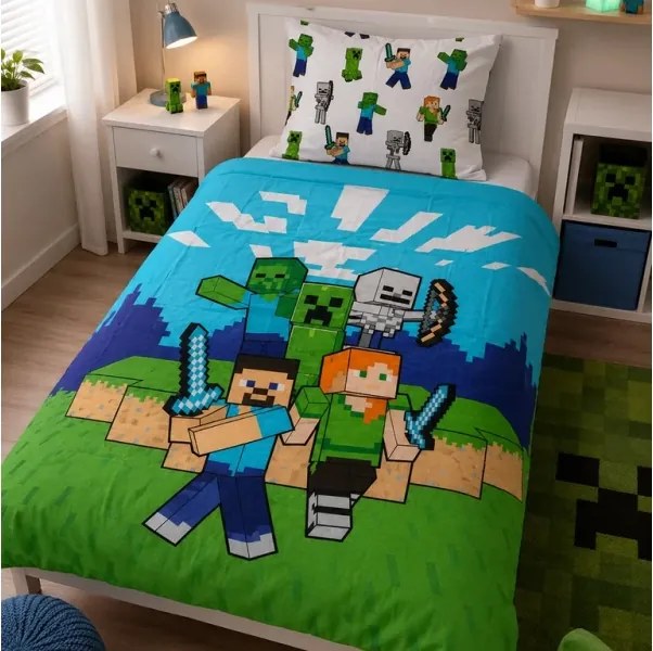 Carbotex povlečení bavlna Minecraft Pixelový Svět 140x200, 70x90 cm