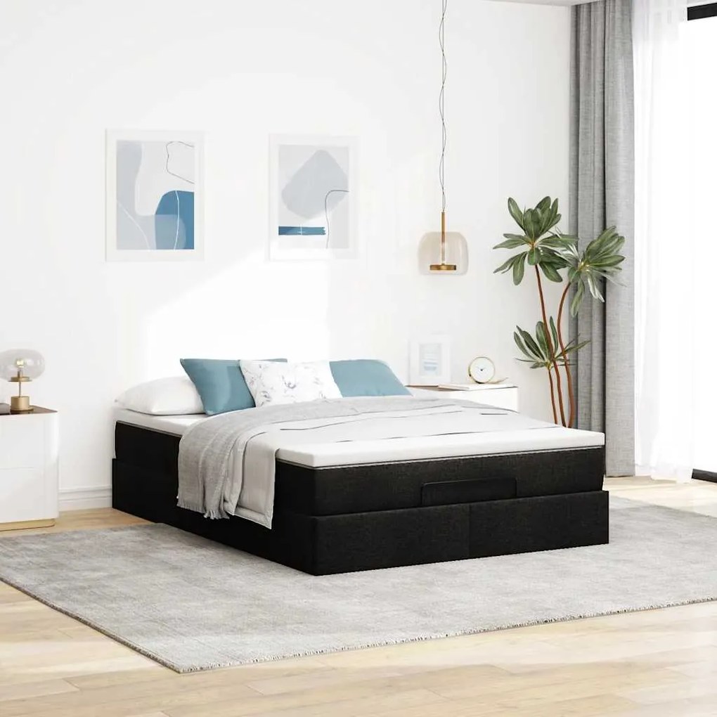 Osmanský rám postele s matrací černá 140x190cm umělá kůže 3311036