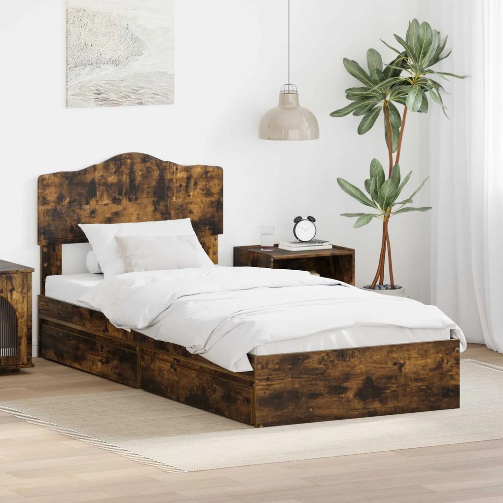 Postel s úložným prostorem se zásuvkou Kouřový dub 70 x 190 cm 3413149