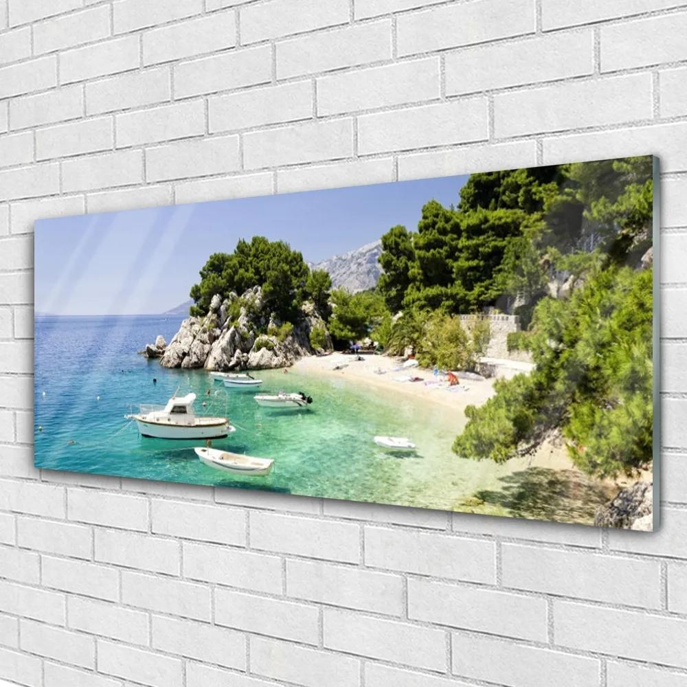 Plexisklo-obraz Moře Pláž Skály Lodě 125x50 cm