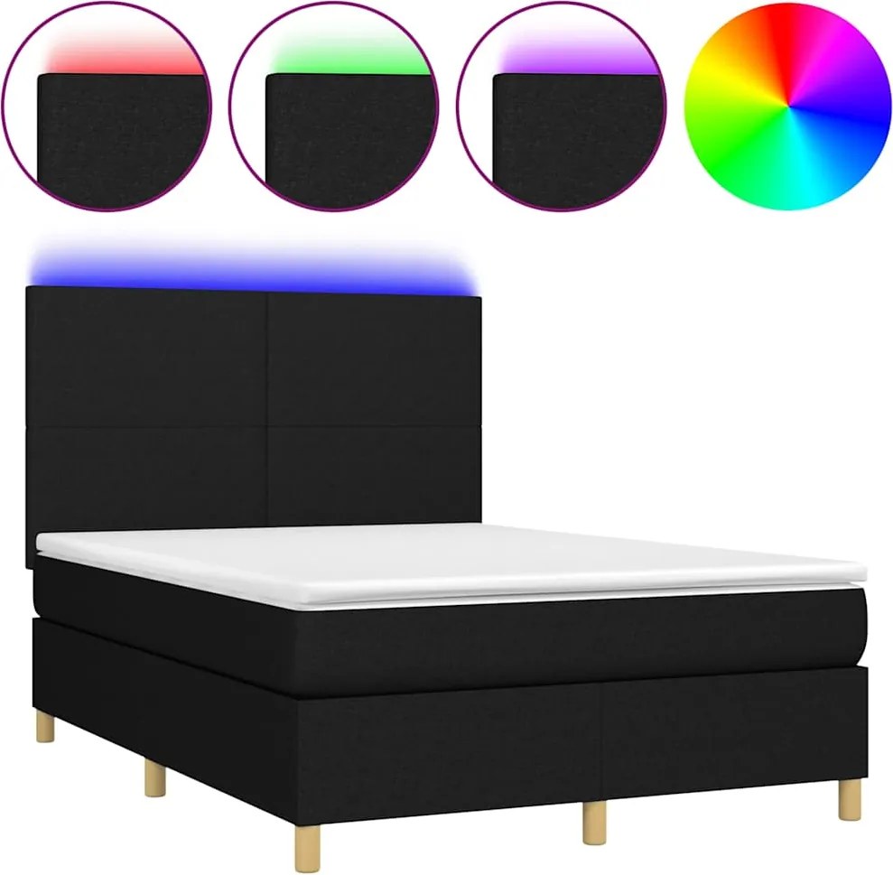 Box spring postel s matrací a LED černá 140x190 cm textil 3135271