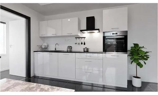 Kuchyně Emilia - 300 cm (bílá vysoký lesk/černá)