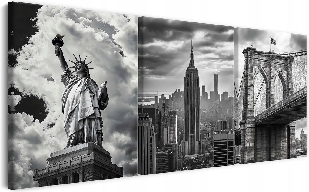 Obraz New York Triptych Černobílý New York na zeď do kanceláře 60x120
