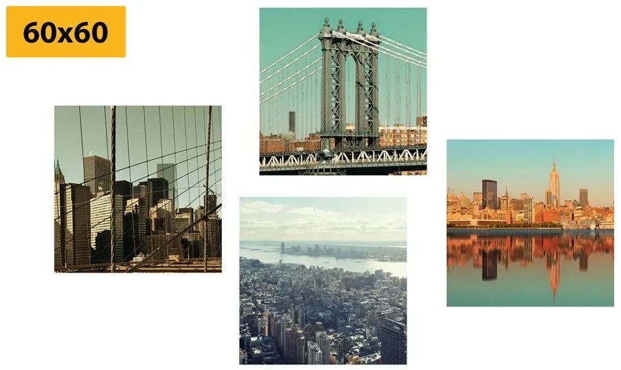 Set obrazů výhled na město New York - 4x 60x60 cm