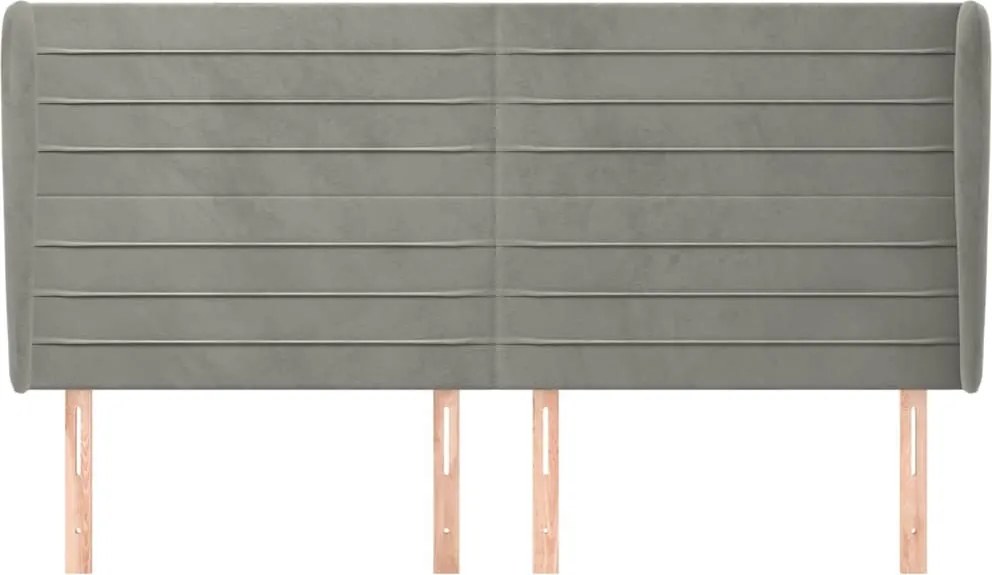 Čelo postele typu ušák světle šedé 203x23x118/128 cm samet 3118162