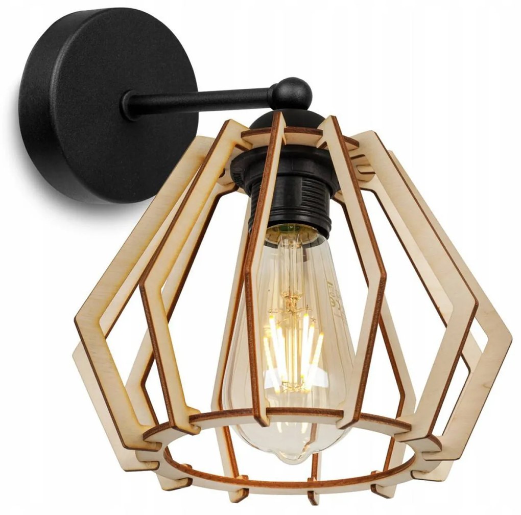 Light for home - Nástěnné svítidlo s dřevěným stínidlem ve skandinávském stylu TIMBER 2360/K, E27, Černá