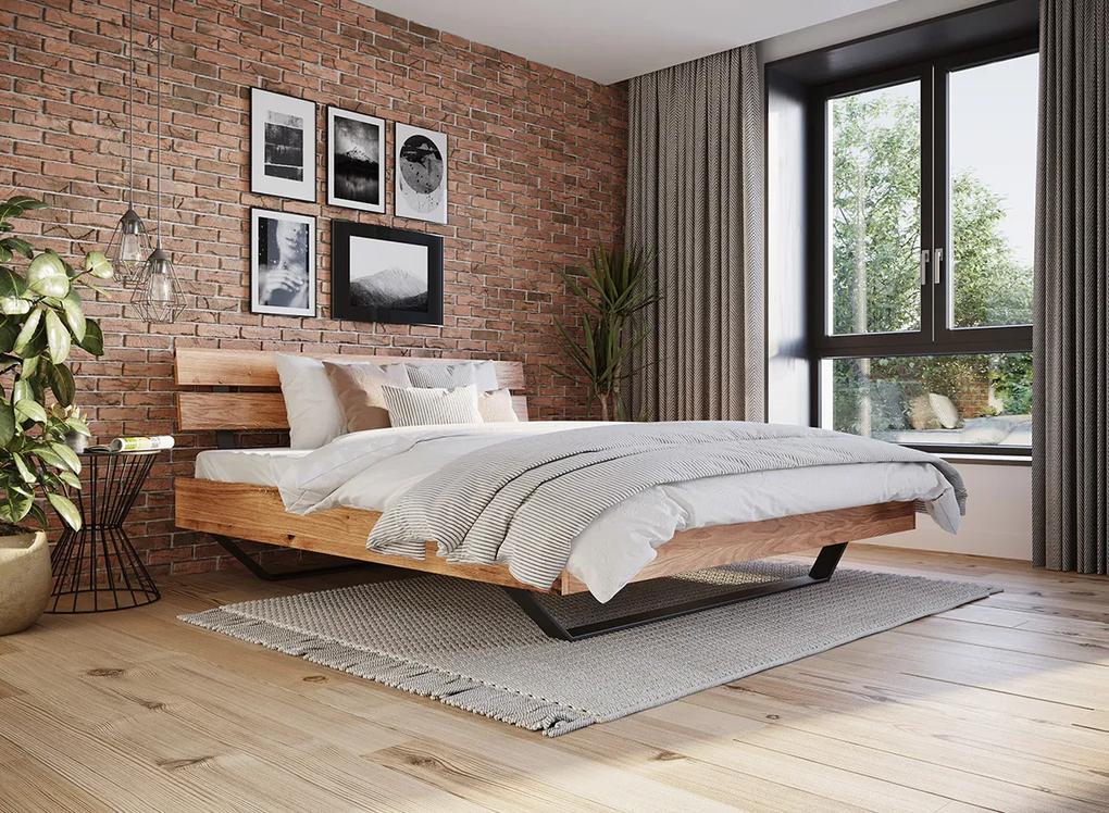 KATMANDU Dřevěná postel z masivního dubu Toretta nohy kov 85x212x180 (180x200 cm)